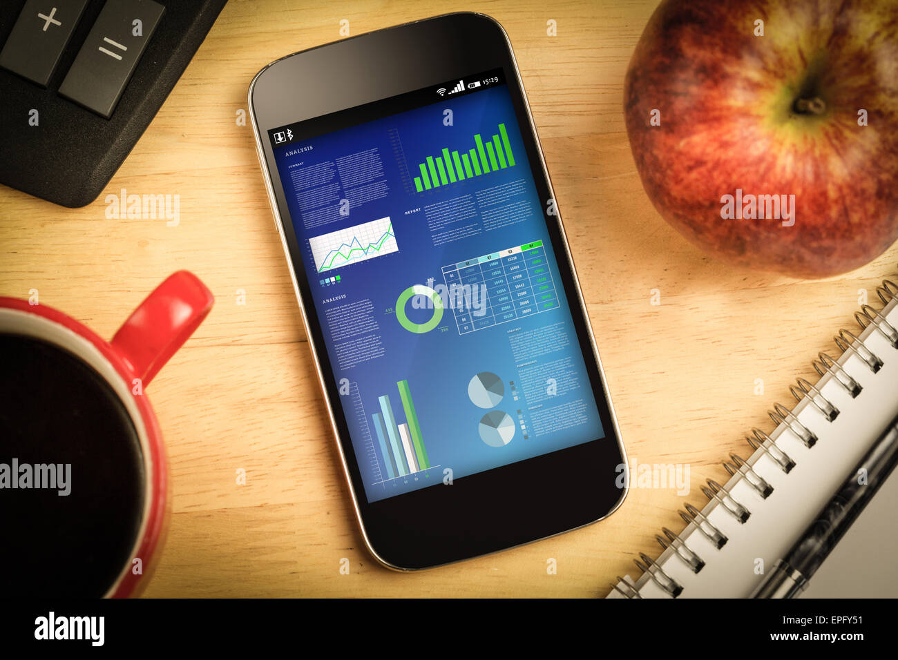 Composite image of business interface with graphs and data Stock Photo ...
