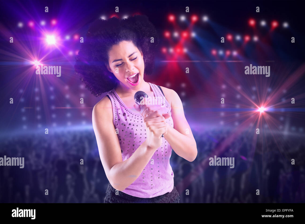 Composite image of pretty girl singing Stock Photo - Alamy