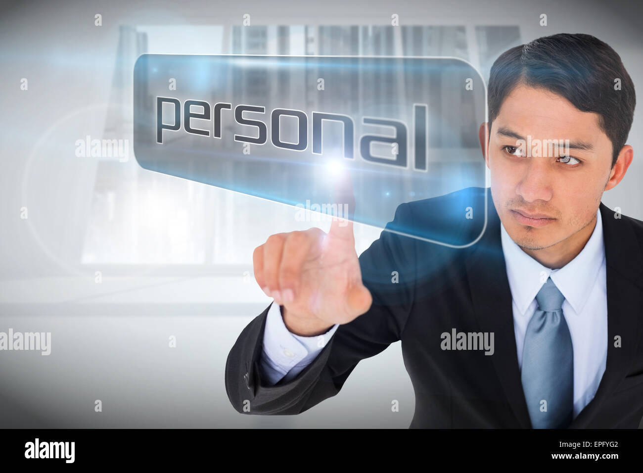Businessman pointing to word personal Stock Photo - Alamy