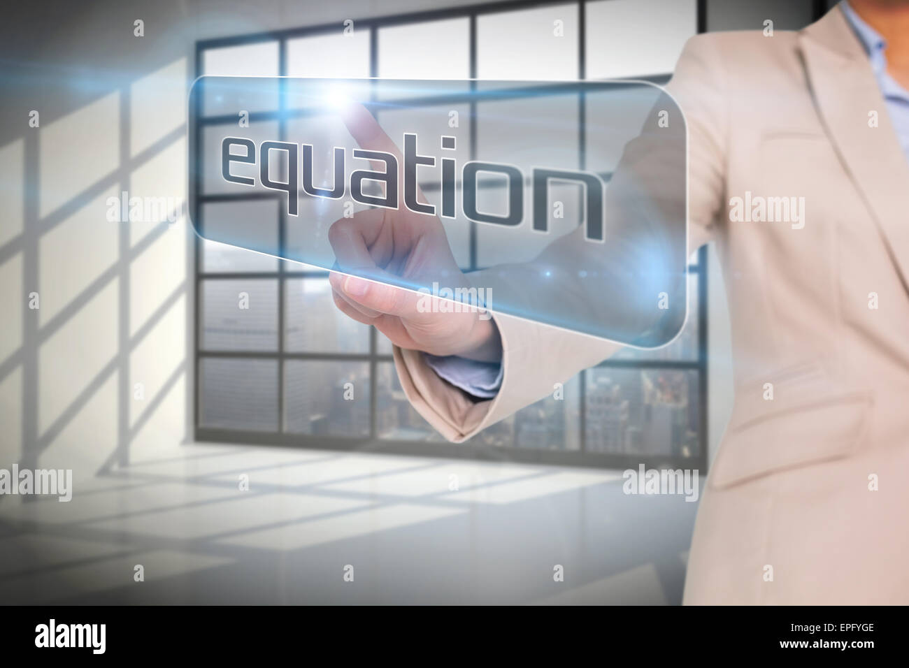 Businesswoman pointing to word equation Stock Photo - Alamy