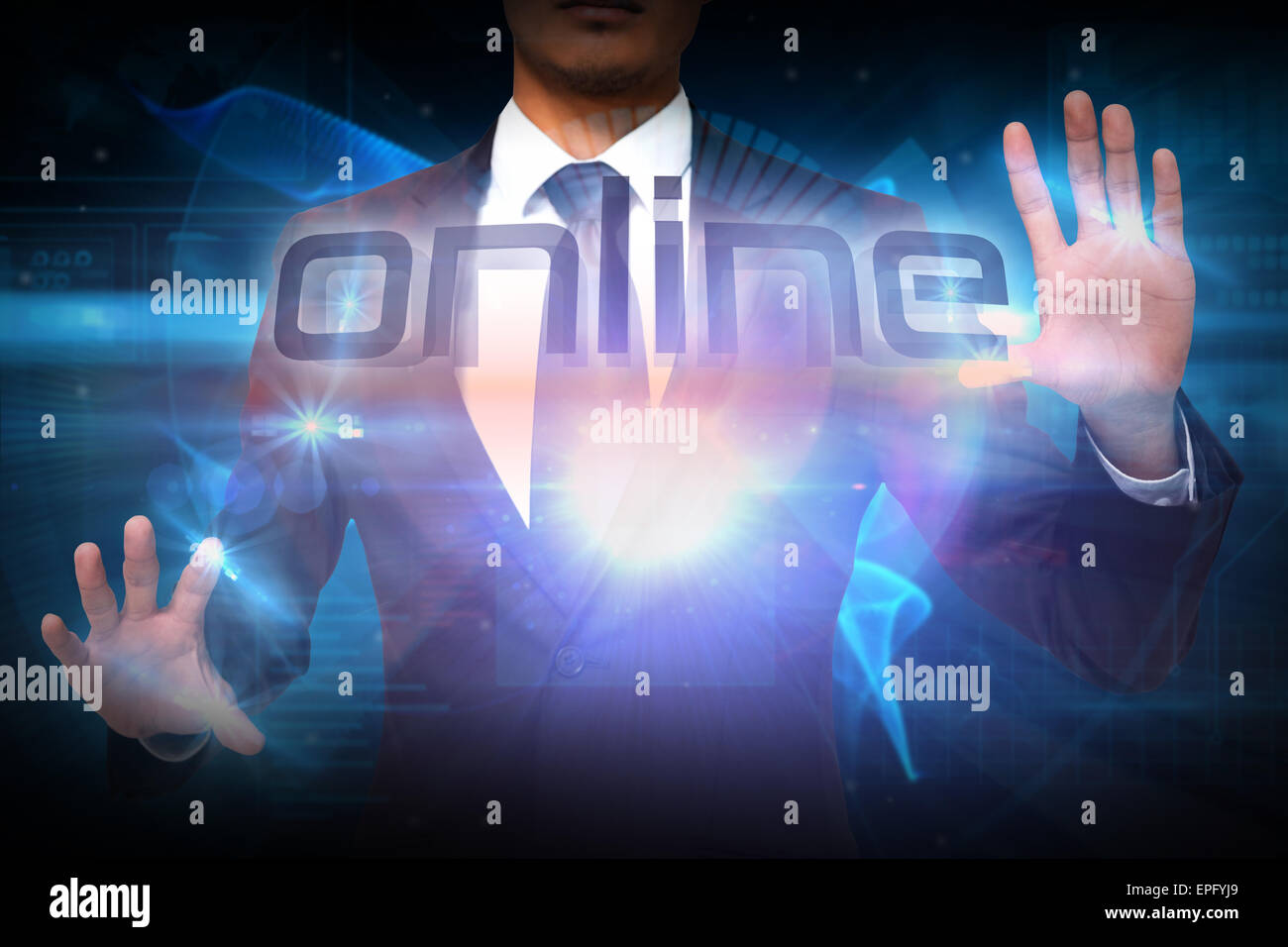 Businessman presenting the word online Stock Photo - Alamy