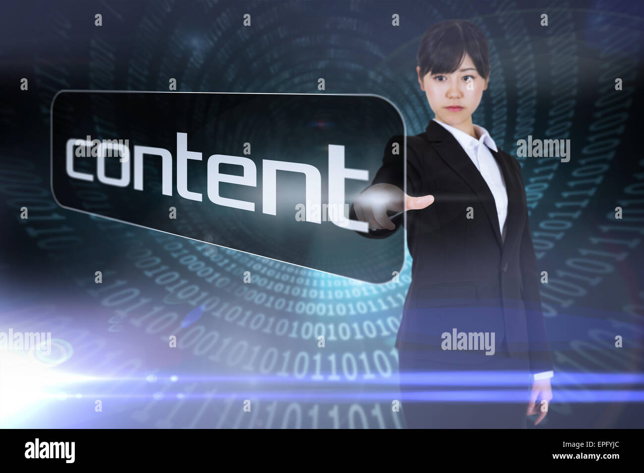 Businesswoman pointing to word content Stock Photo - Alamy