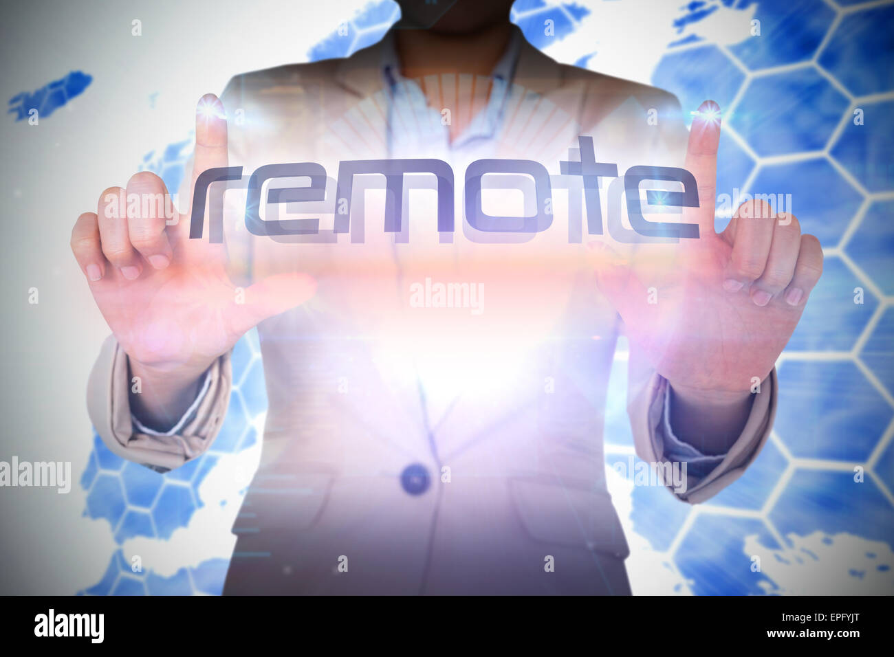 Businesswoman presenting the word remote Stock Photo - Alamy