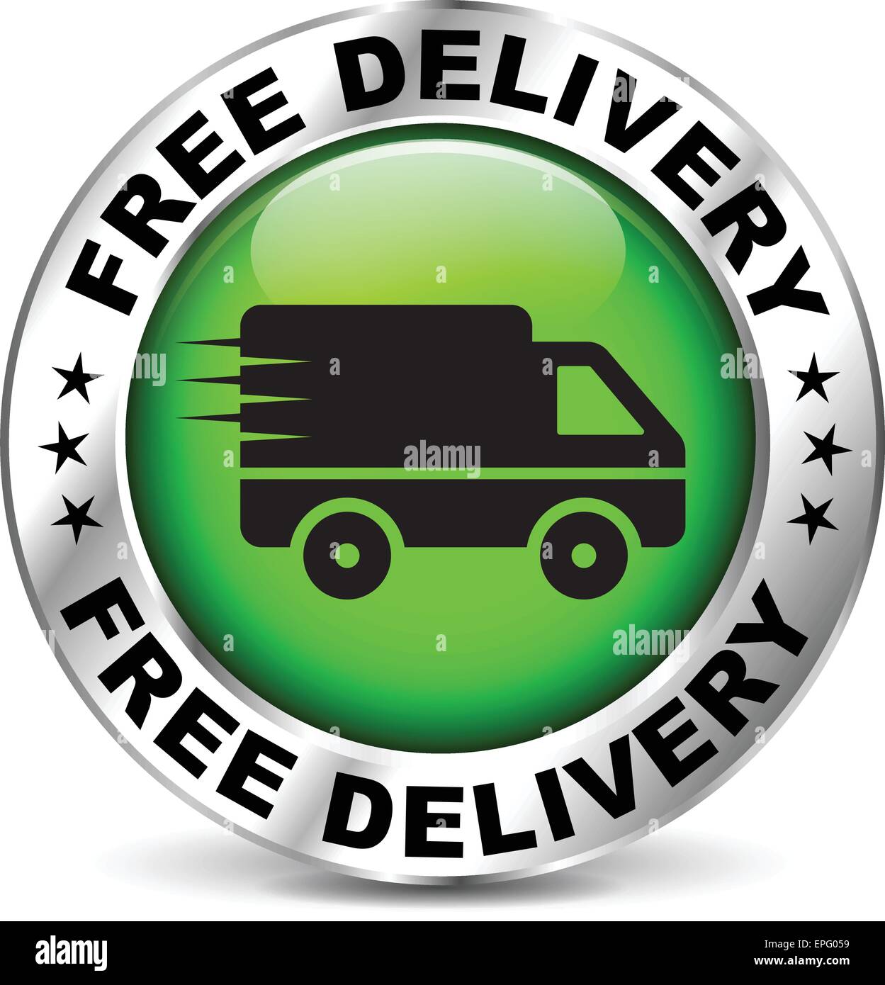 illustration of round chrome and green free delivery icon Stock Vector ...