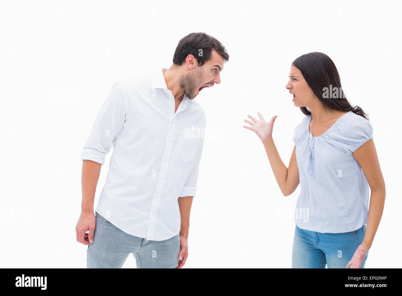 Man woman yelling at each other Cut Out Stock Images & Pictures - Alamy