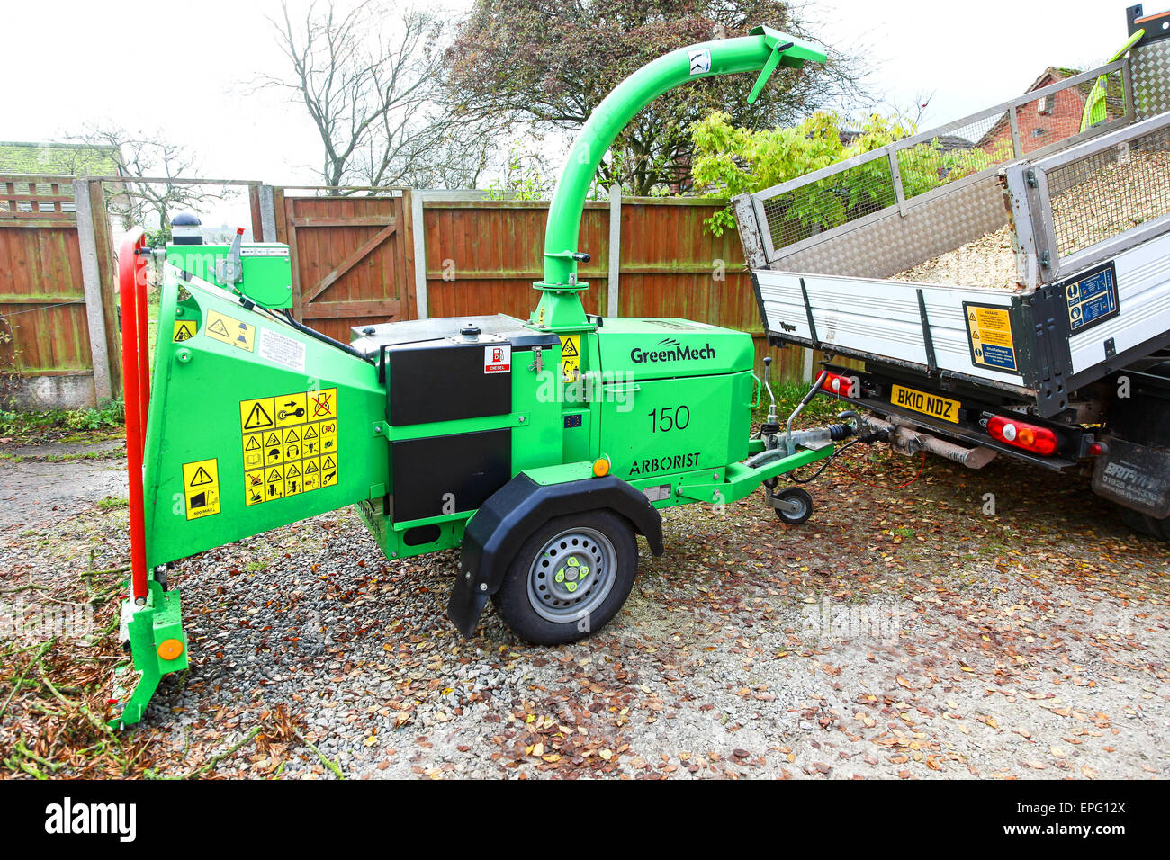 A GreenMech Arborist 150 Wood Chipper fitted to the back of a truck ...