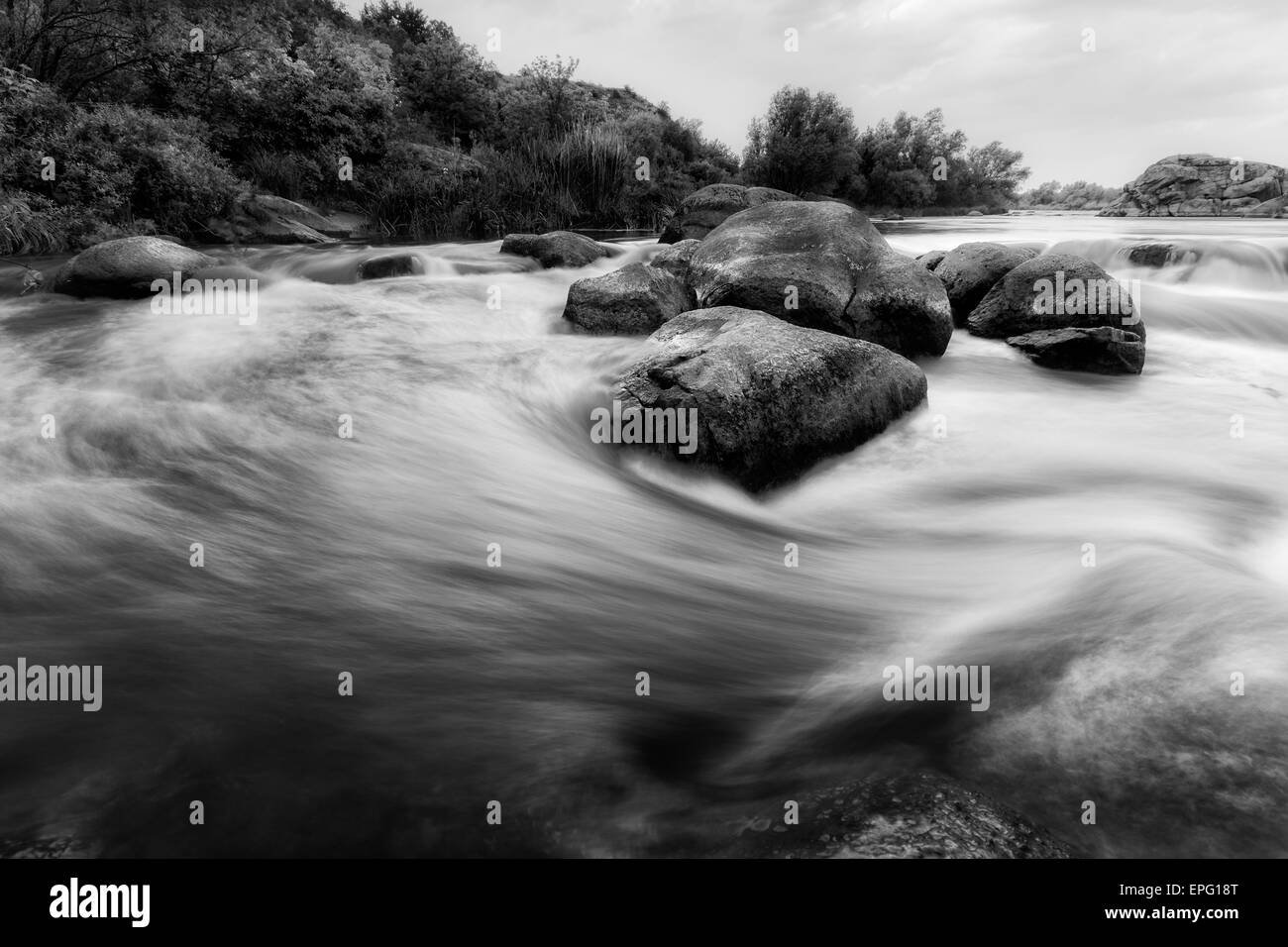 Black and white image of river cascades Stock Photo - Alamy