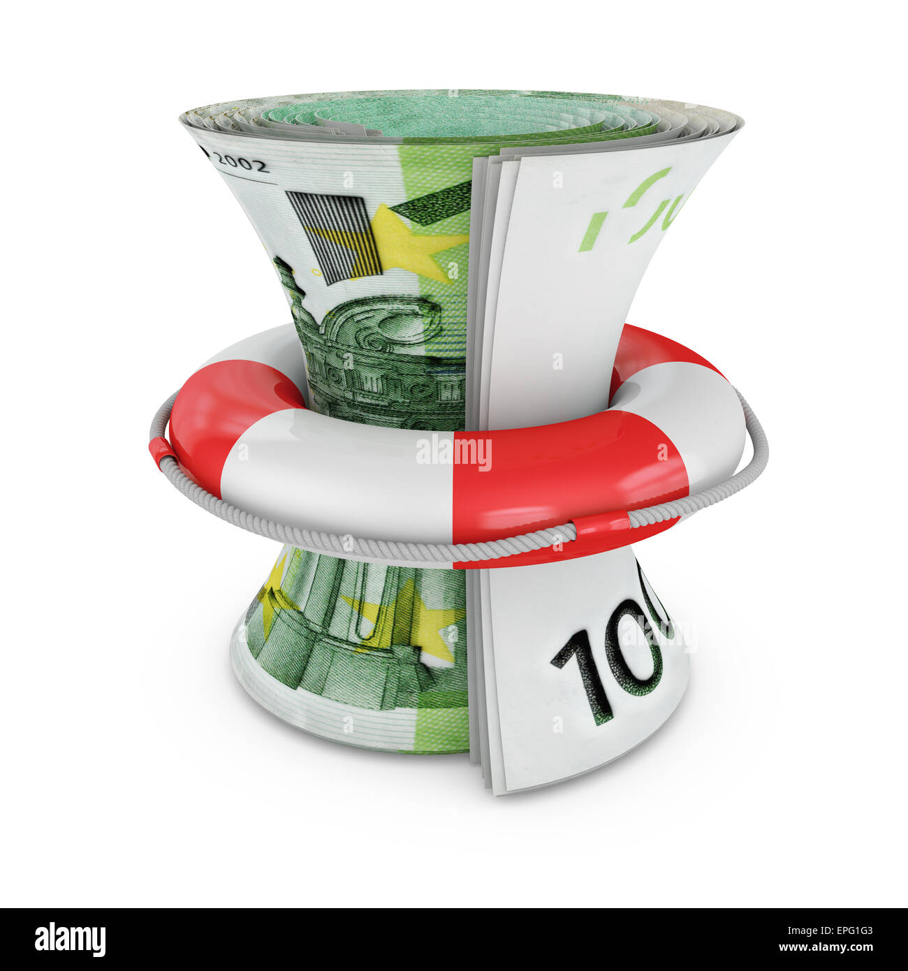 lifebuoy with twisted euro on a white background Stock Photo - Alamy
