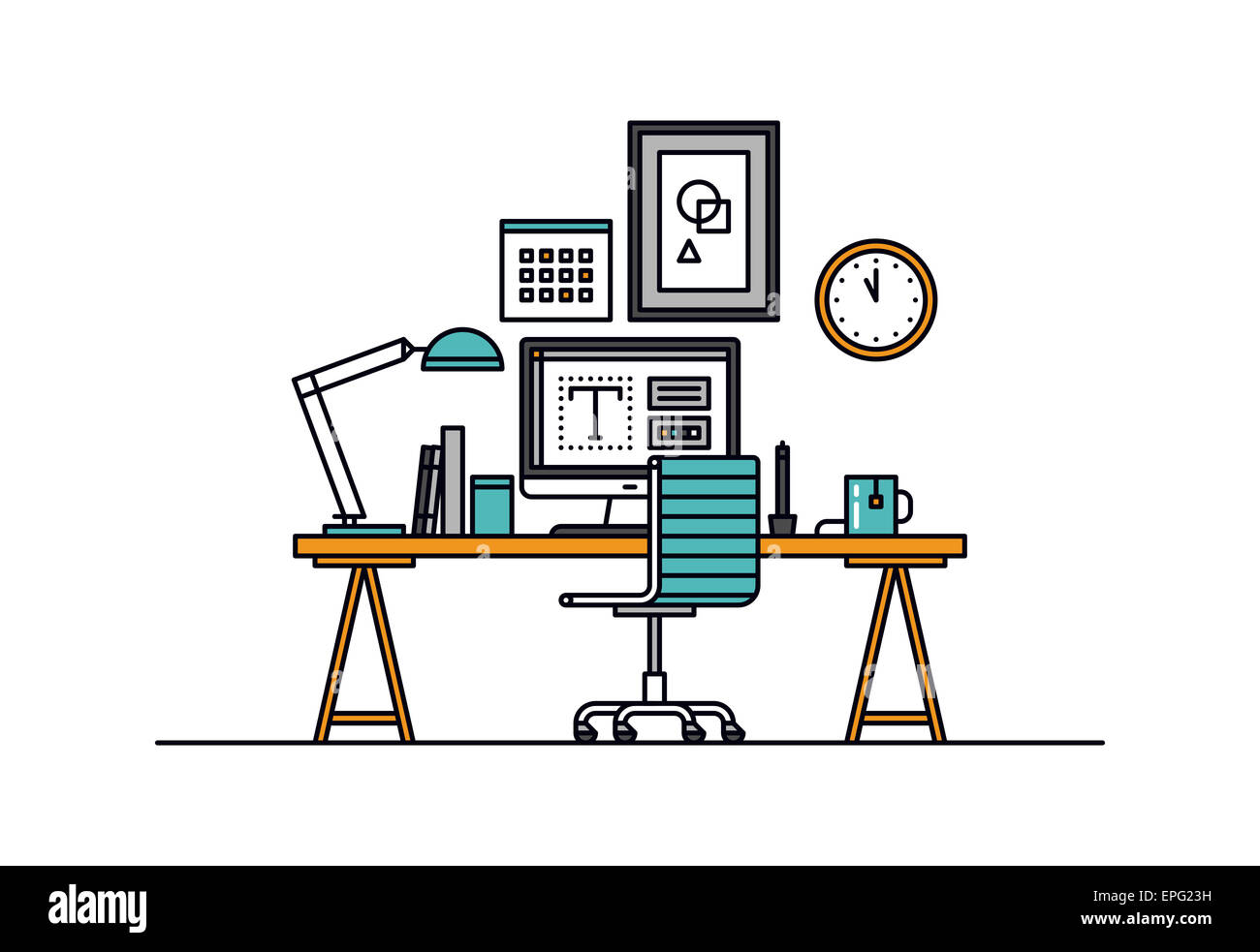 Modern designer workspace with desktop computer, developer work place ...