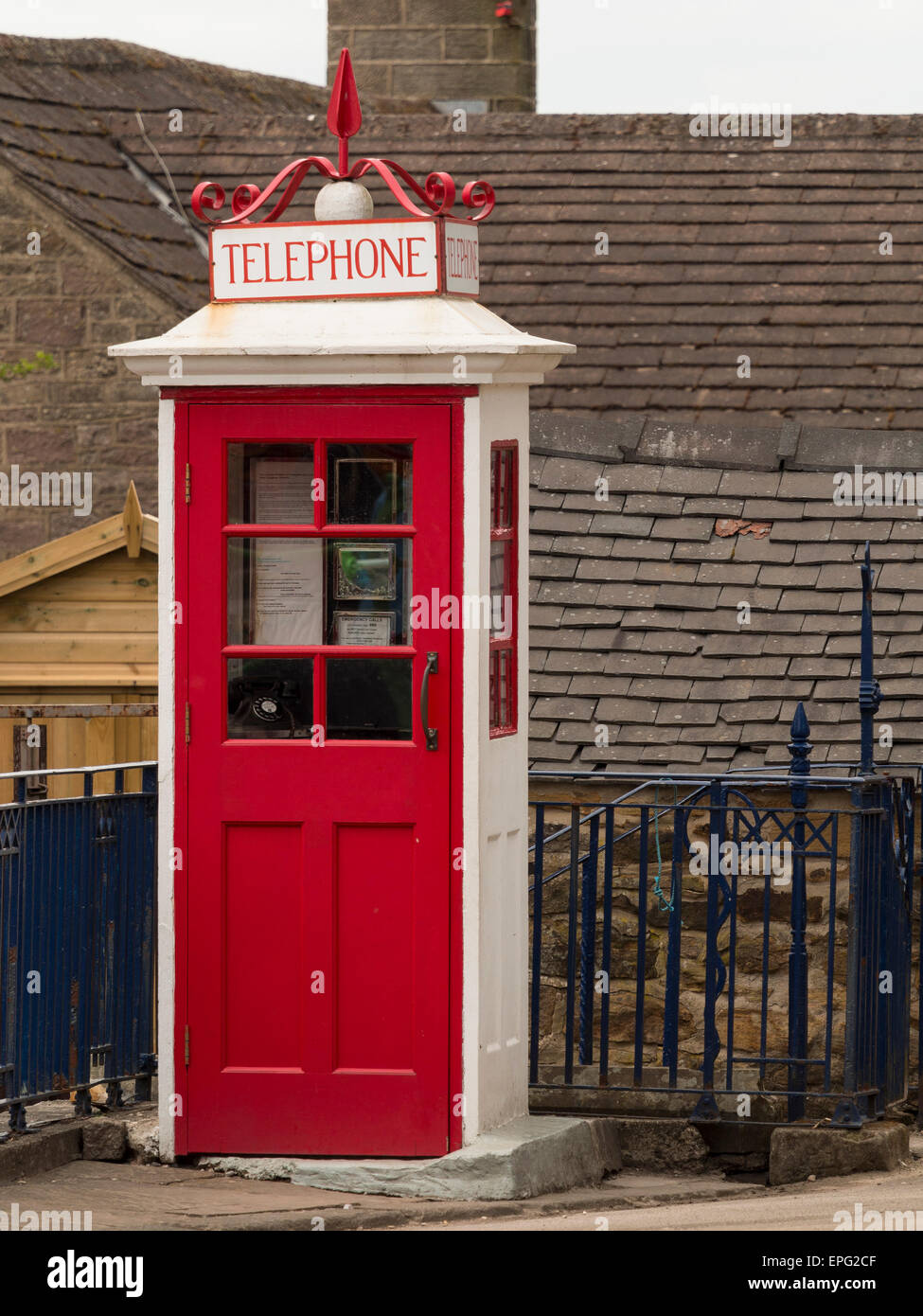 traditional old fashioned telephone box, at the National Tramway Museum ...
