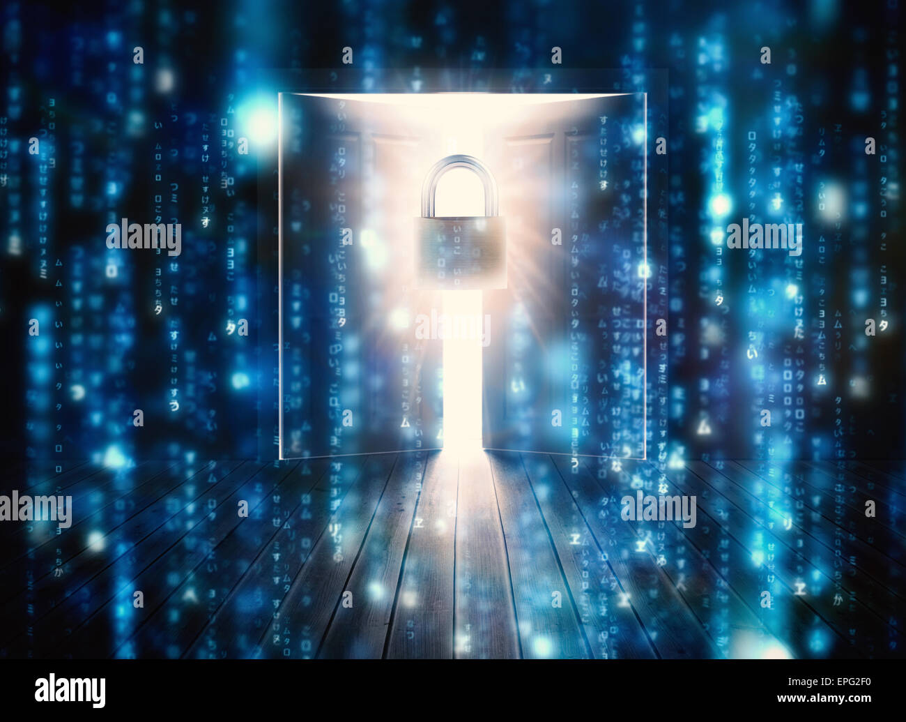 Composite image of lines of blue blurred letters falling Stock Photo ...