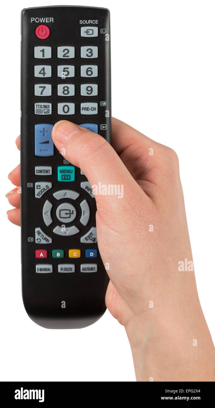 Hand holding remote control Stock Photo - Alamy