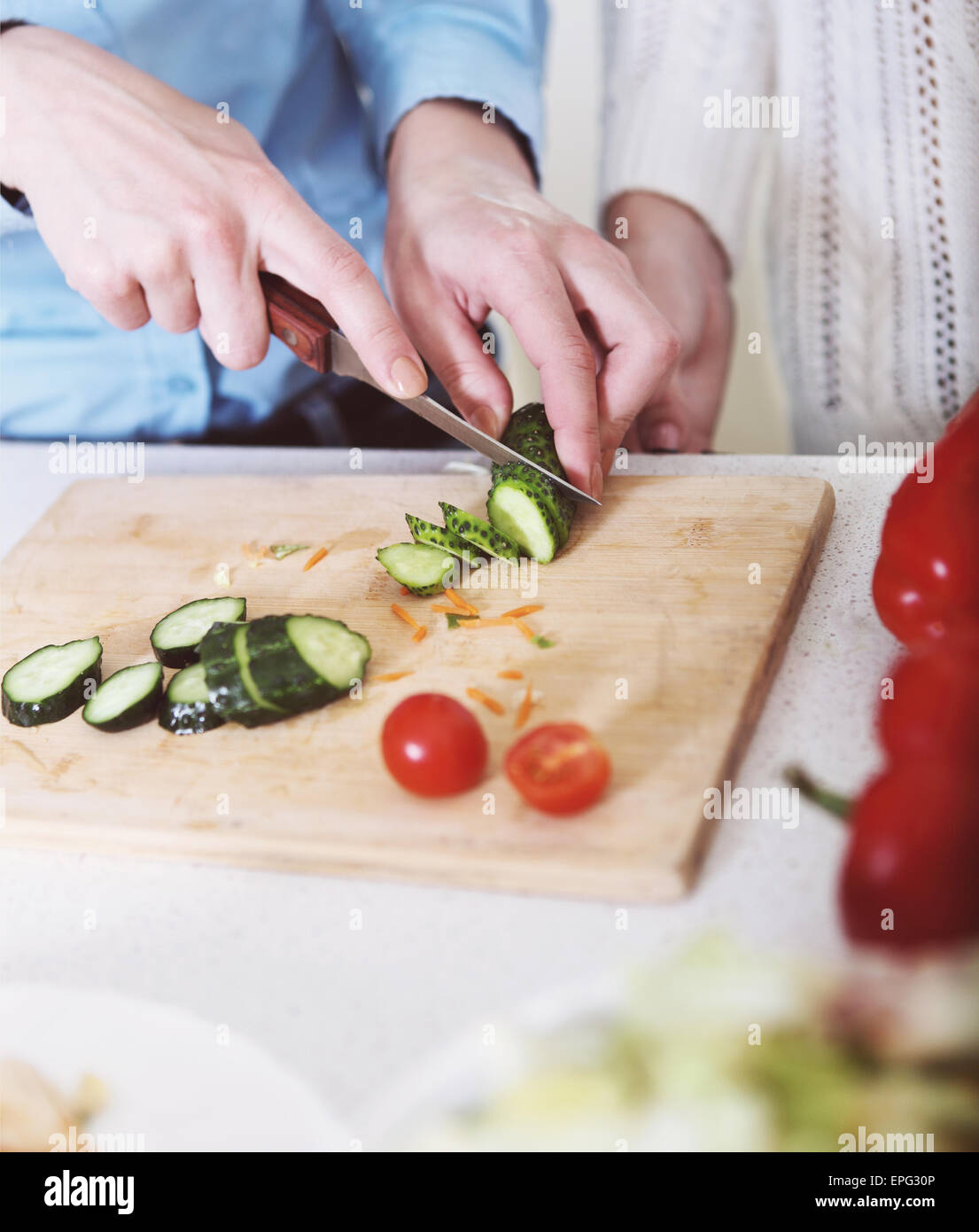 Female chef cooking salad hands hi-res stock photography and images - Alamy