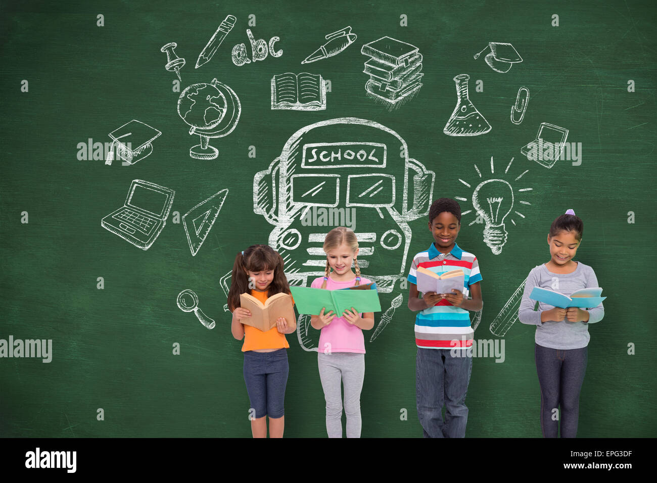 Child reading school bus hi-res stock photography and images - Alamy