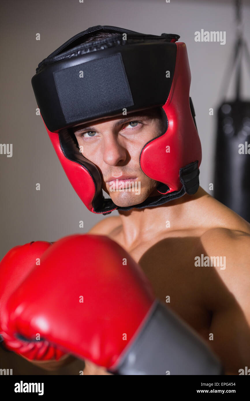 Male boxer in defensive stance in health club Stock Photo - Alamy