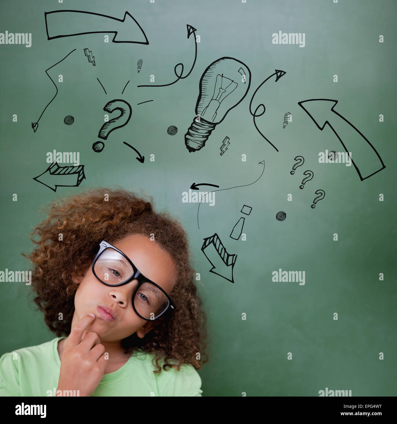 Composite image of cute pupil thinking Stock Photo - Alamy