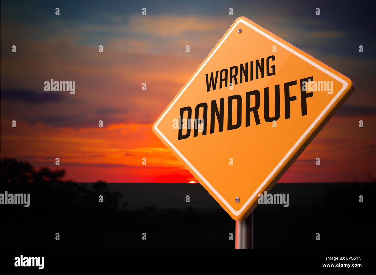 Dandruff on Warning Road Sign on Sunset Sky Background Stock Photo - Alamy