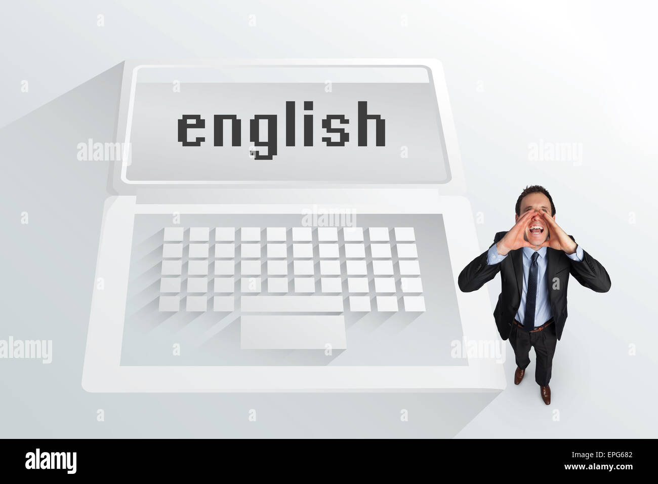 The word english and shouting businessman Stock Photo - Alamy