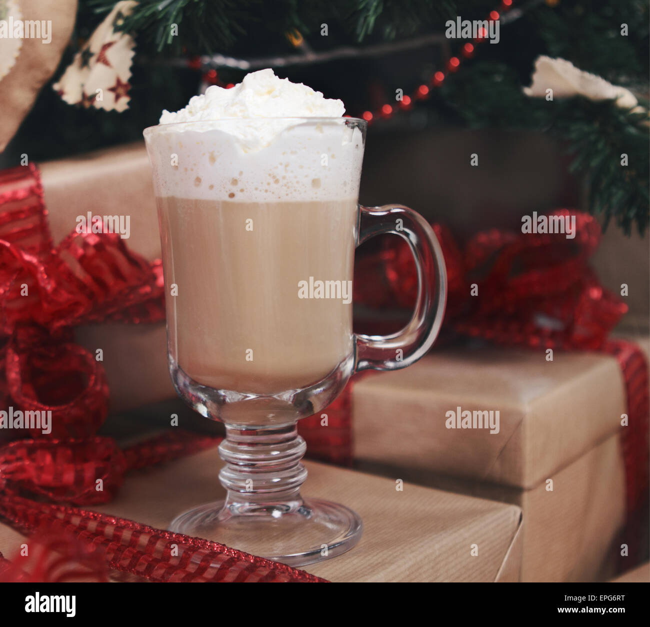 Hot chocolate under the Christmas tree Stock Photo - Alamy