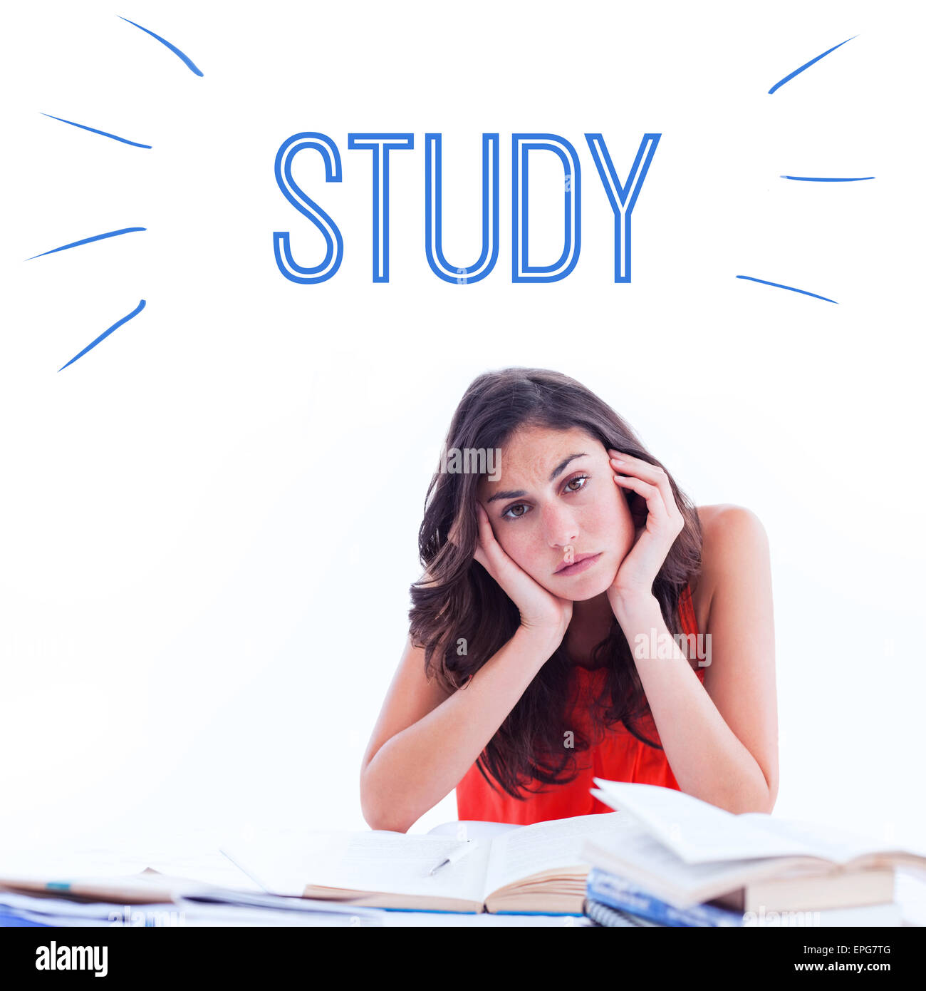 Study against stressed student at desk Stock Photo - Alamy