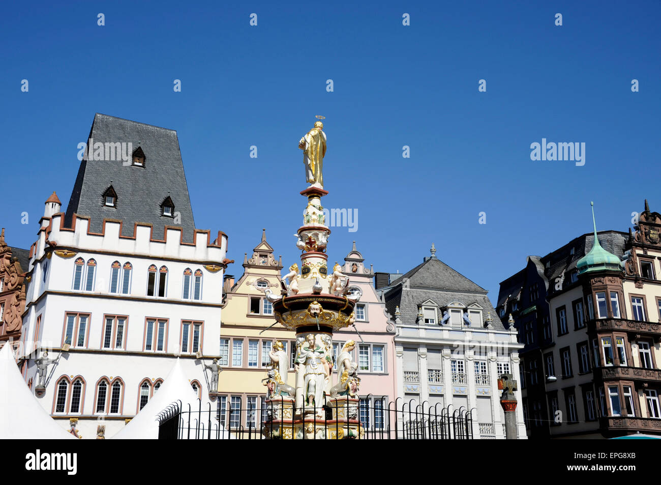 Trier,Treves,Steipe house,Petrus fountain,Hauptmark,old town,pedestrian ...