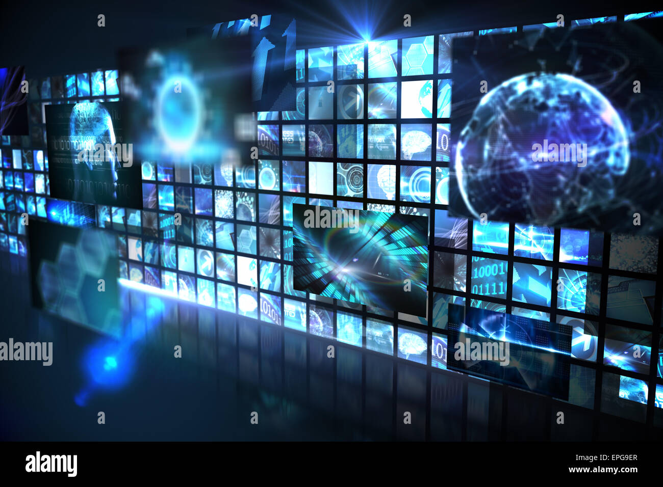 Wall of digital screens in blue Stock Photo - Alamy