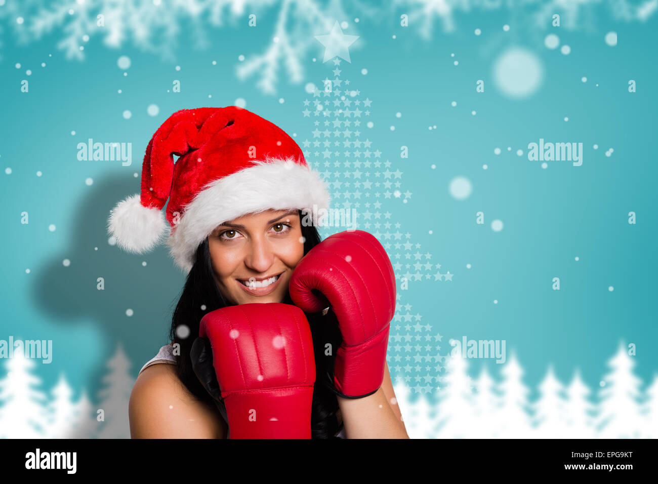 Composite image of woman wearing red boxing gloves Stock Photo - Alamy