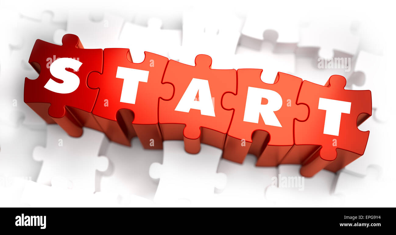 Start - Text on Red Puzzles with White Background. 3D Render Stock ...