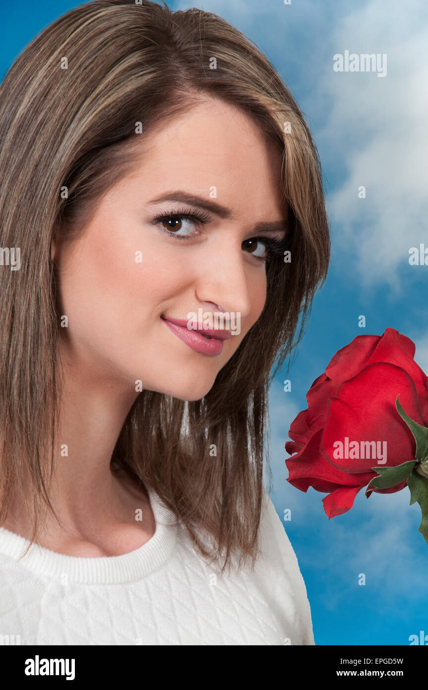 Woman Holding Rose Stock Photo - Alamy