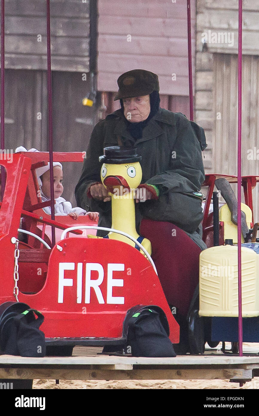 Maggie Smith films scenes for 'The Lady in the Van'. The actress is ...