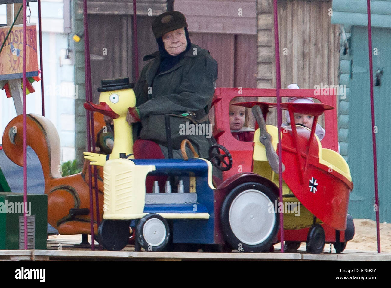 Maggie Smith films scenes for 'The Lady in the Van'. The actress is ...