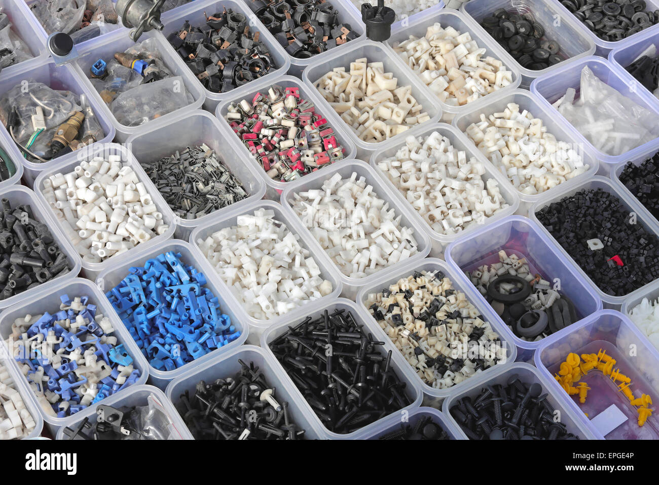 Plastic parts bins Stock Photo - Alamy