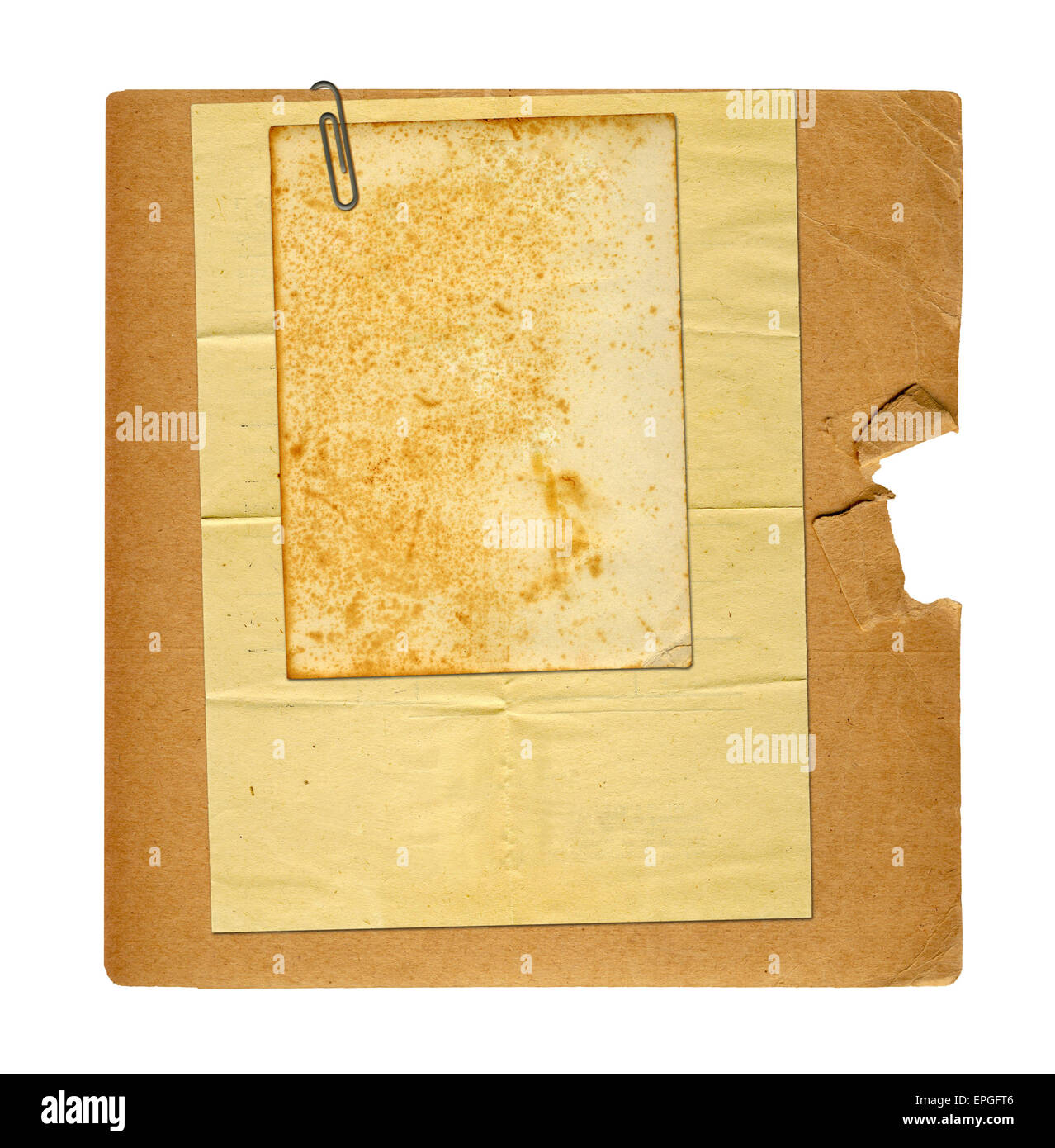 Set of old archival papers and vintage postcard isolated on white ...