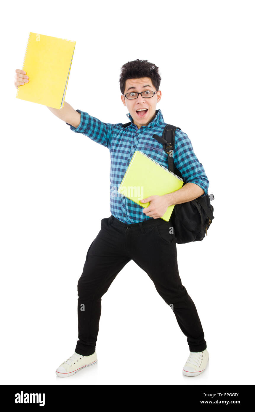 Young student isolated on the white background Stock Photo - Alamy