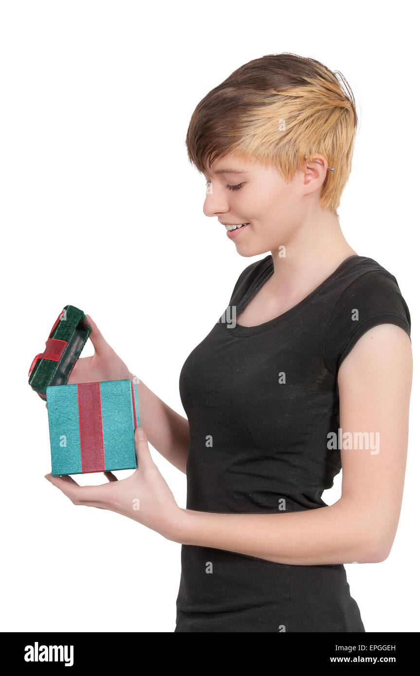 Woman open present hi-res stock photography and images - Alamy