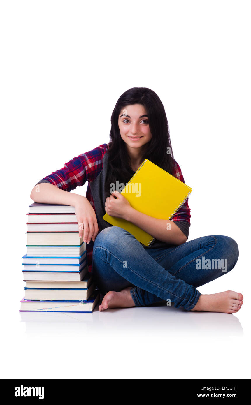 Young student with books isolated on white Stock Photo - Alamy