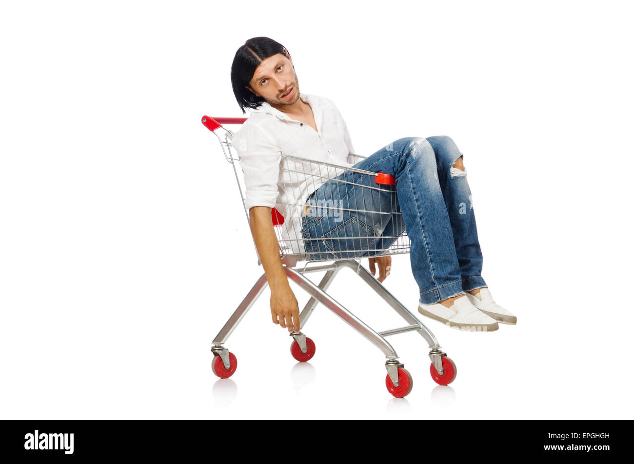 Tired man after shopping in supermarket Stock Photo - Alamy