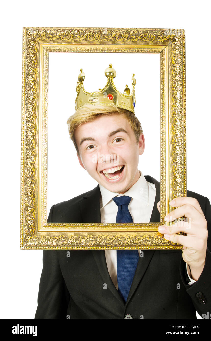 Man with picture frame isolated on the white Stock Photo - Alamy