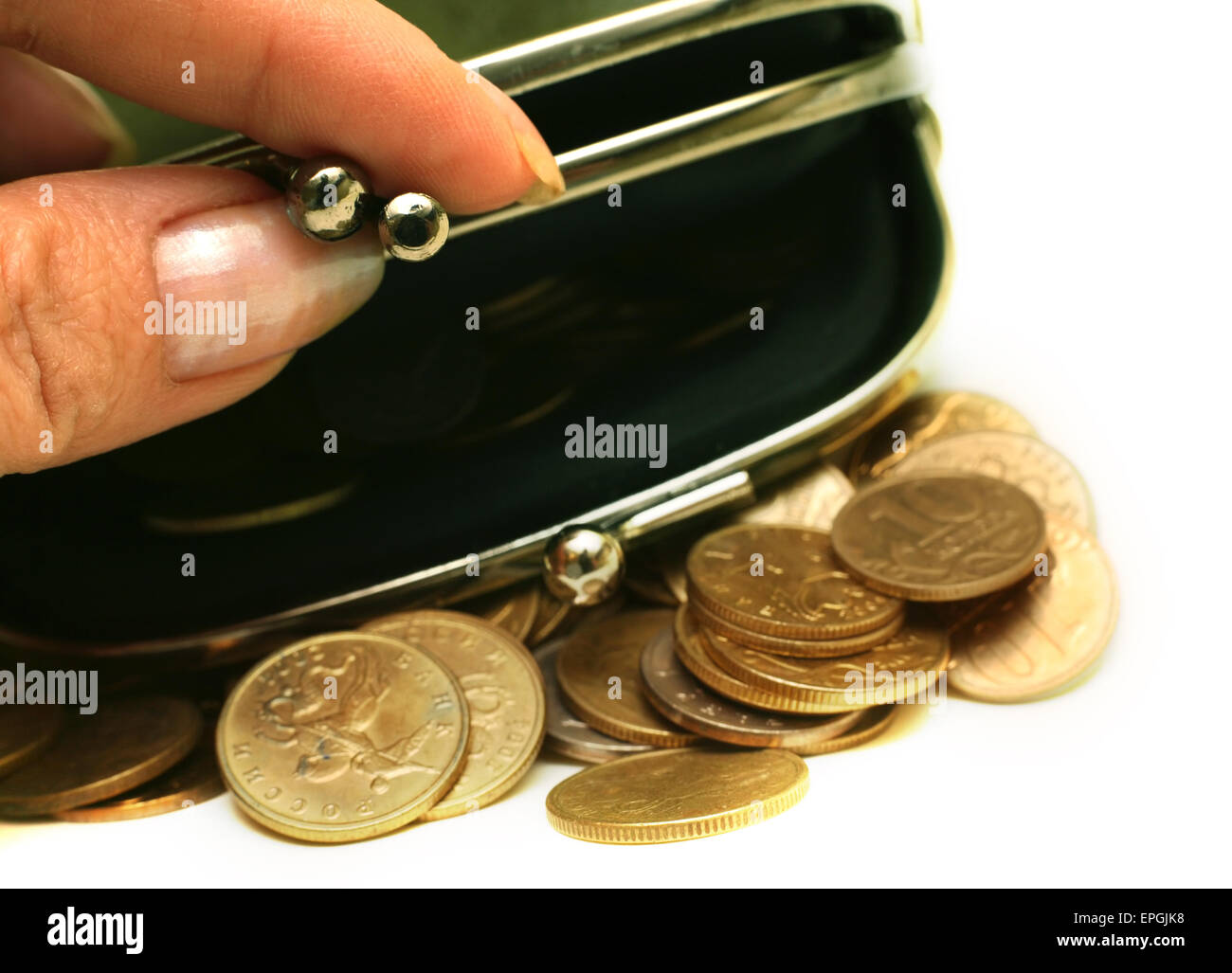 Purse with coins Stock Photo - Alamy