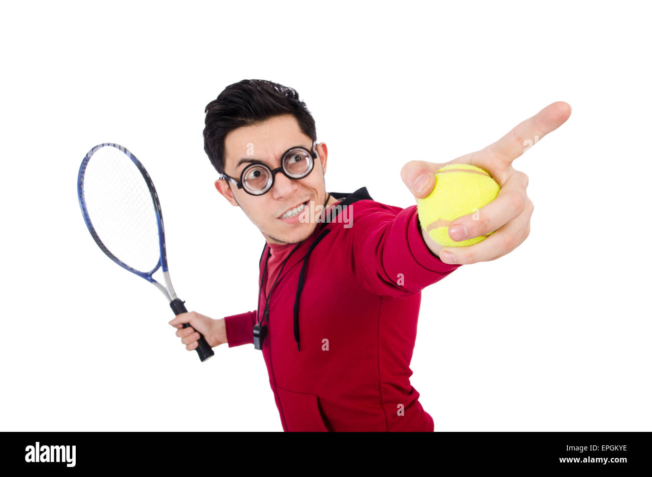 Funny tennis player isolated on white Stock Photo - Alamy