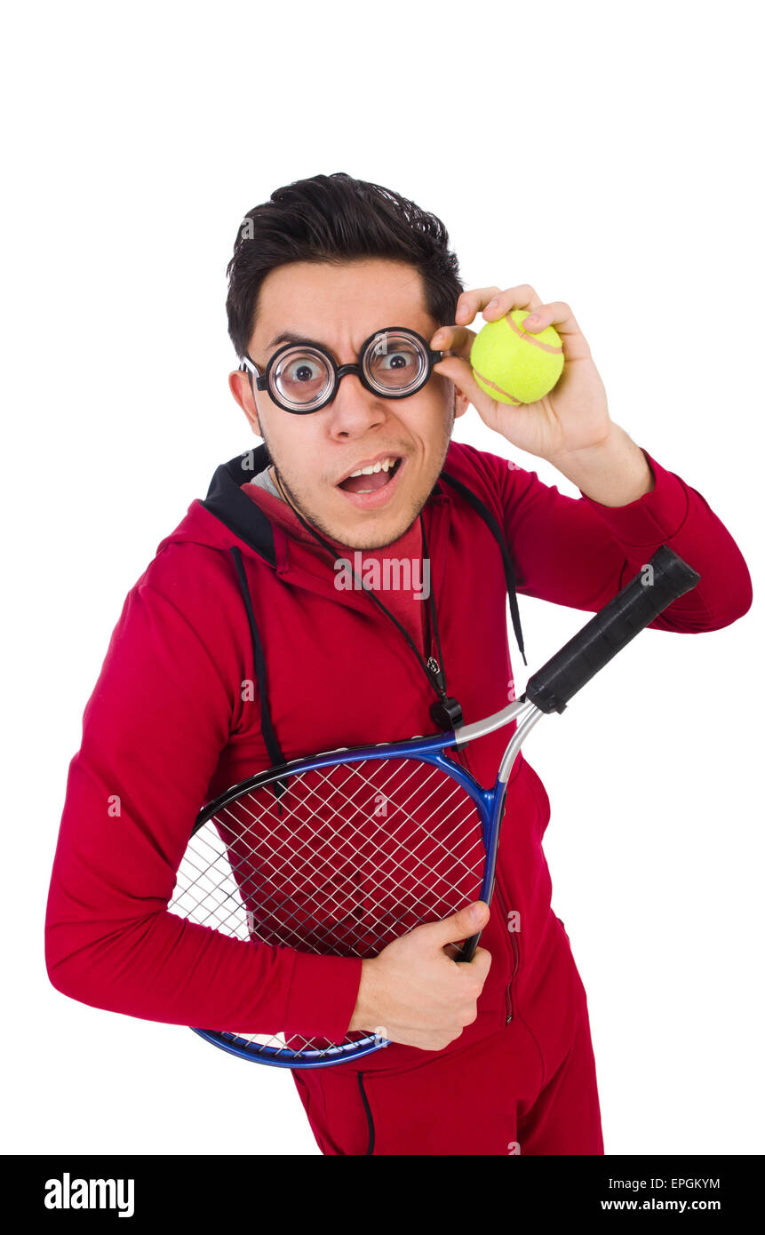 Funny tennis player isolated on white Stock Photo - Alamy
