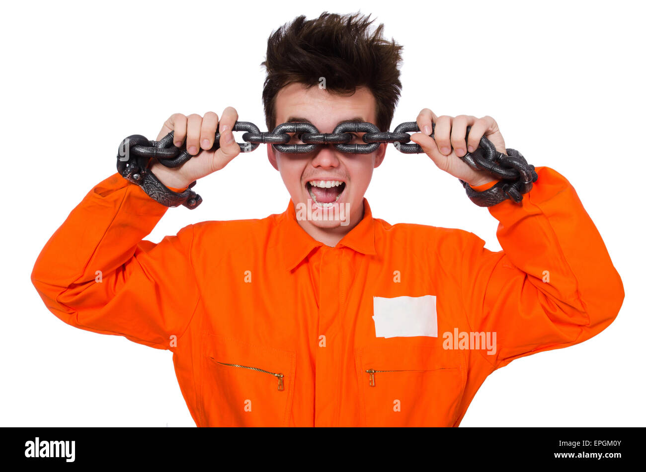 Young inmate with chains isolated on the white Stock Photo - Alamy