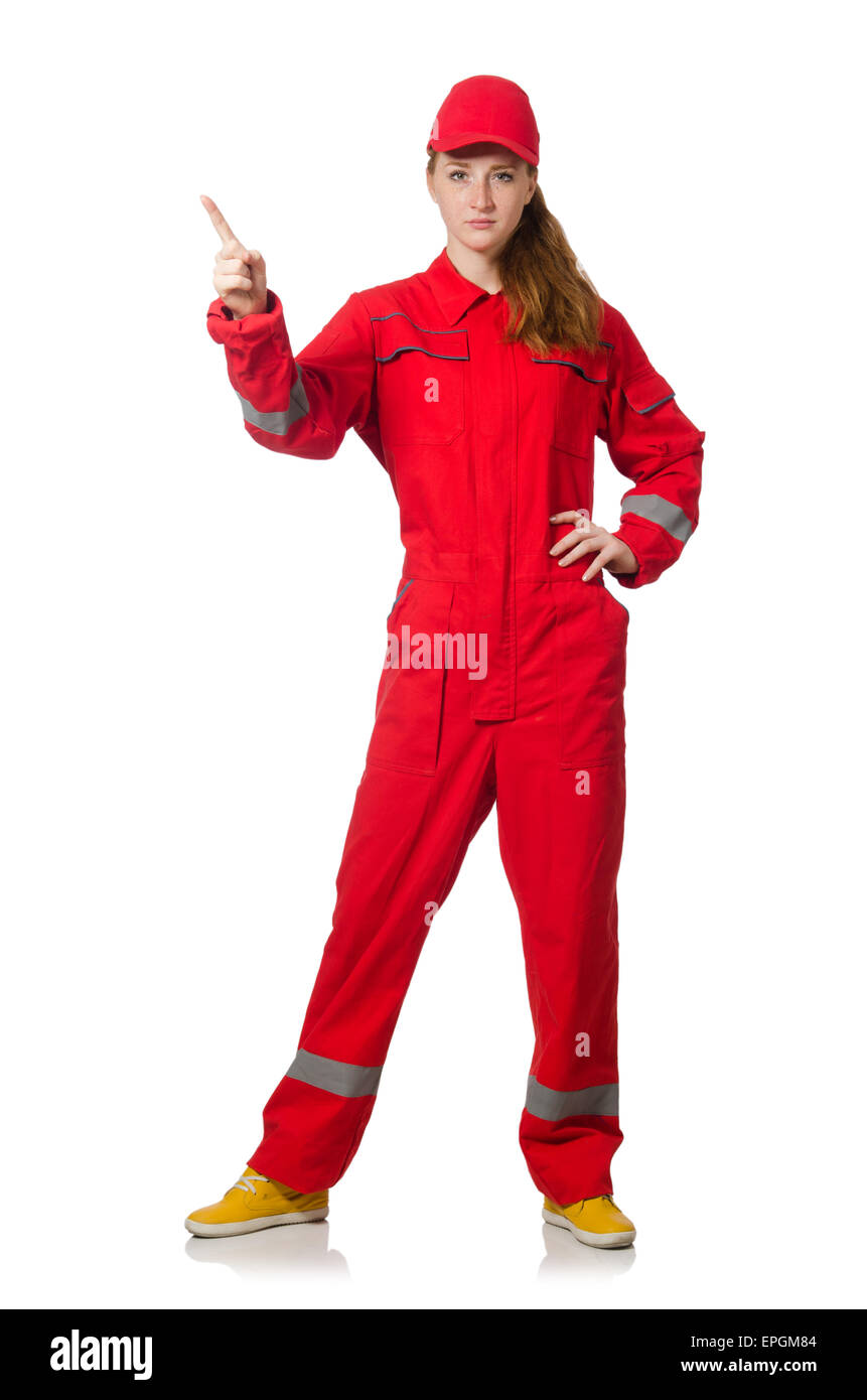 Woman pushing button in Cut Out Stock Images & Pictures - Alamy