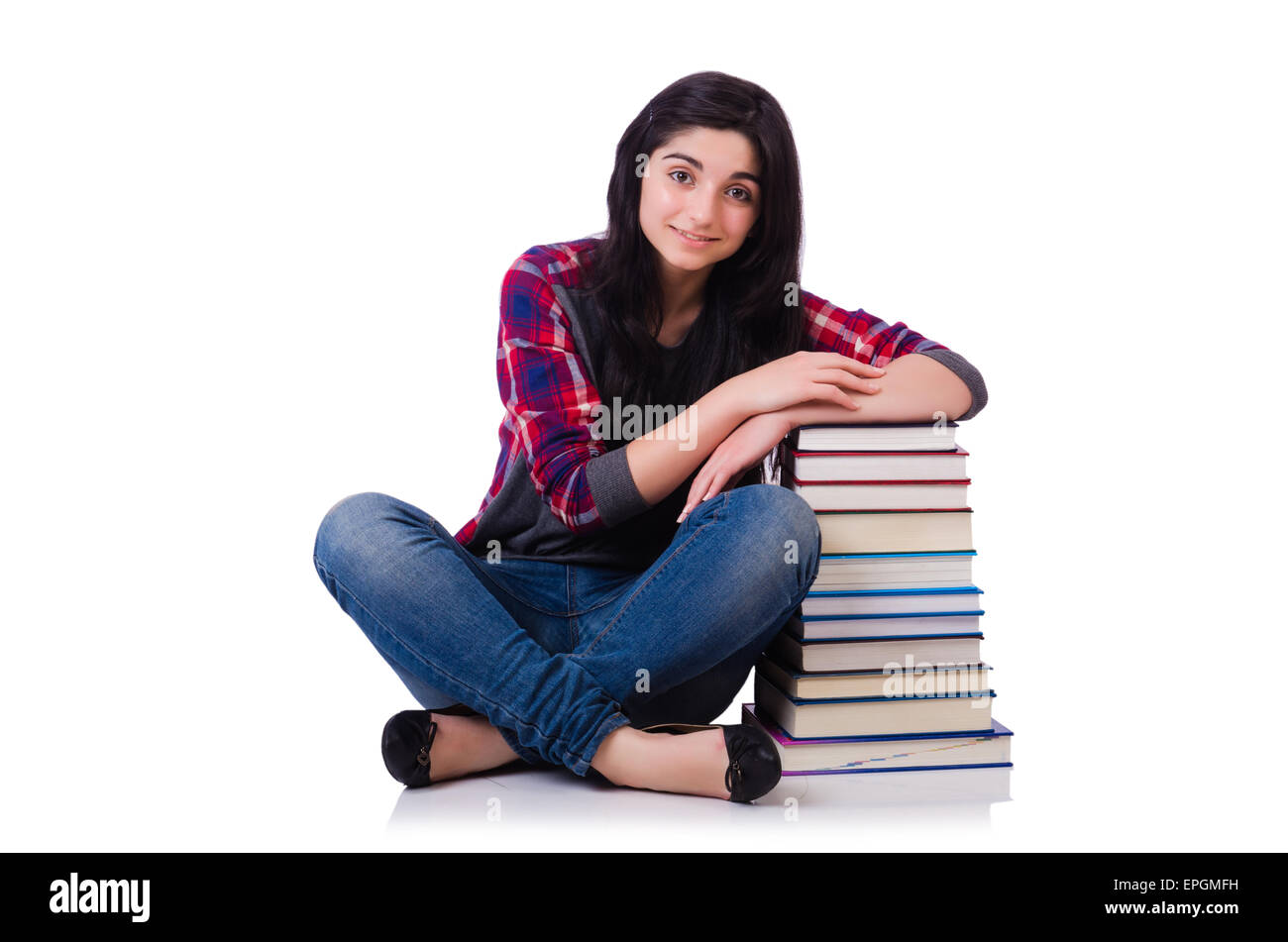 Young student with books isolated on white Stock Photo - Alamy