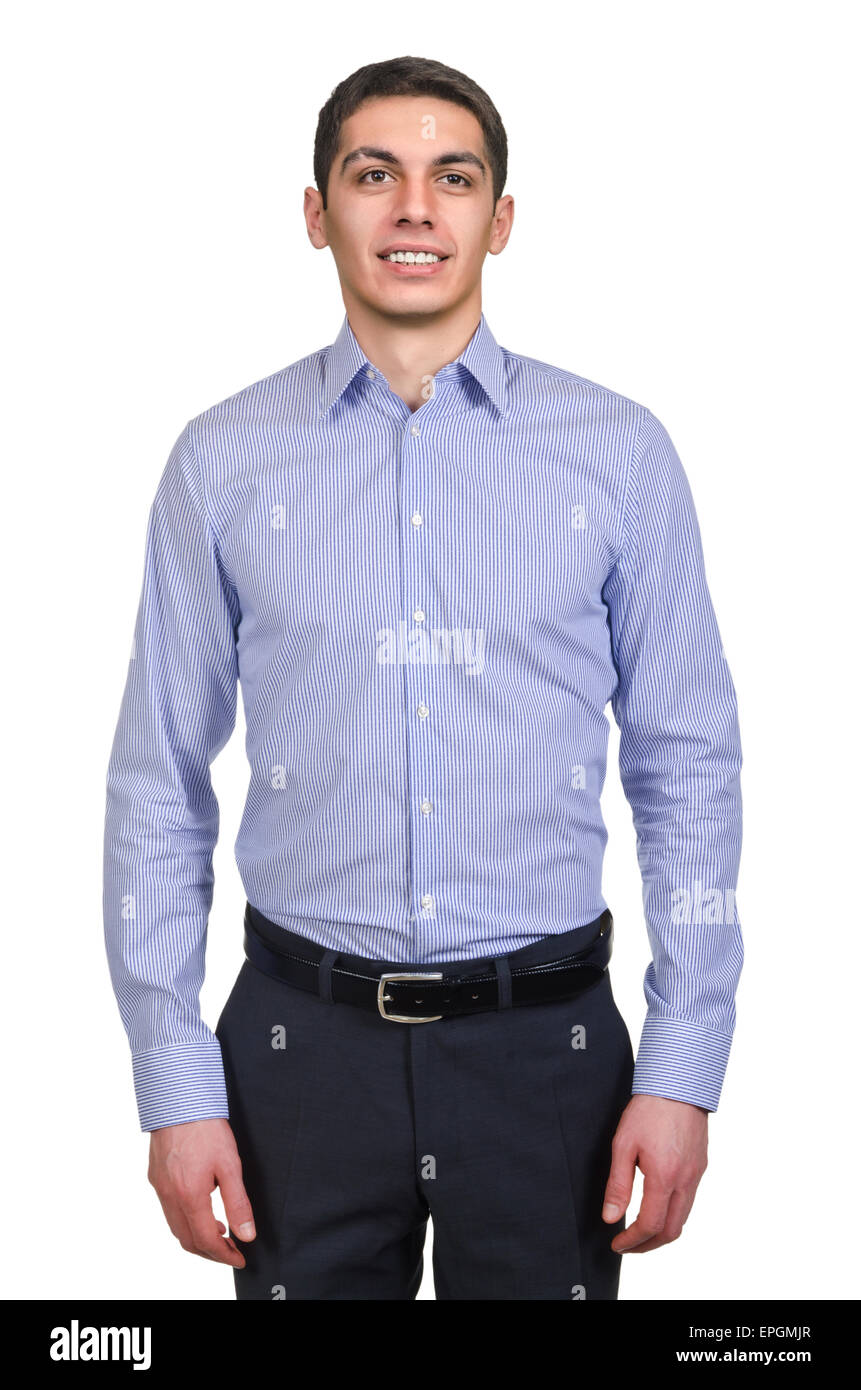 Male model with shirt isolated on white Stock Photo - Alamy
