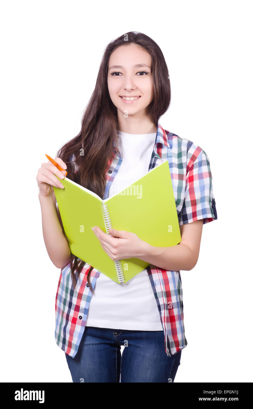 Young student with books isolated on the white Stock Photo - Alamy