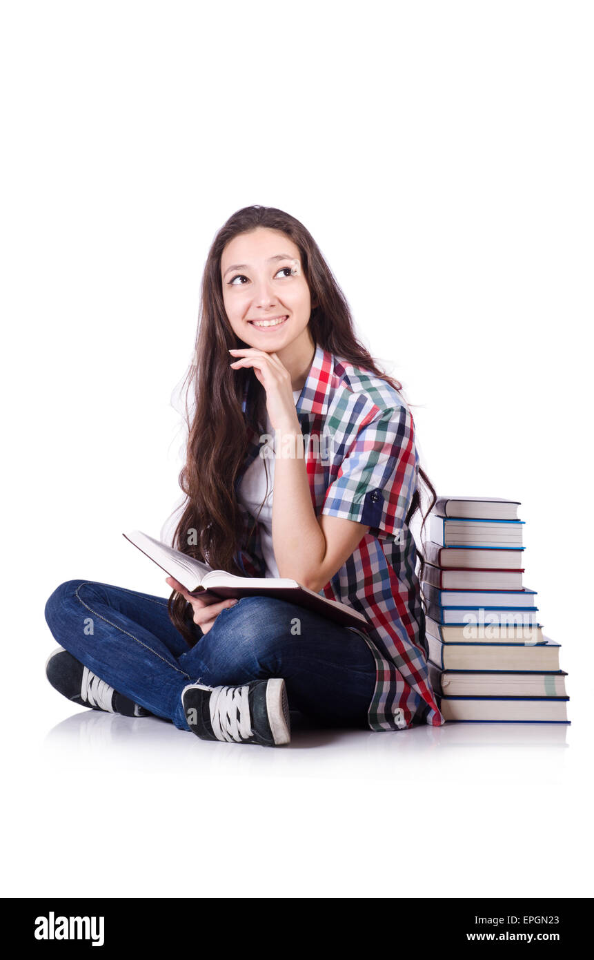 Young student with books isolated on the white Stock Photo - Alamy