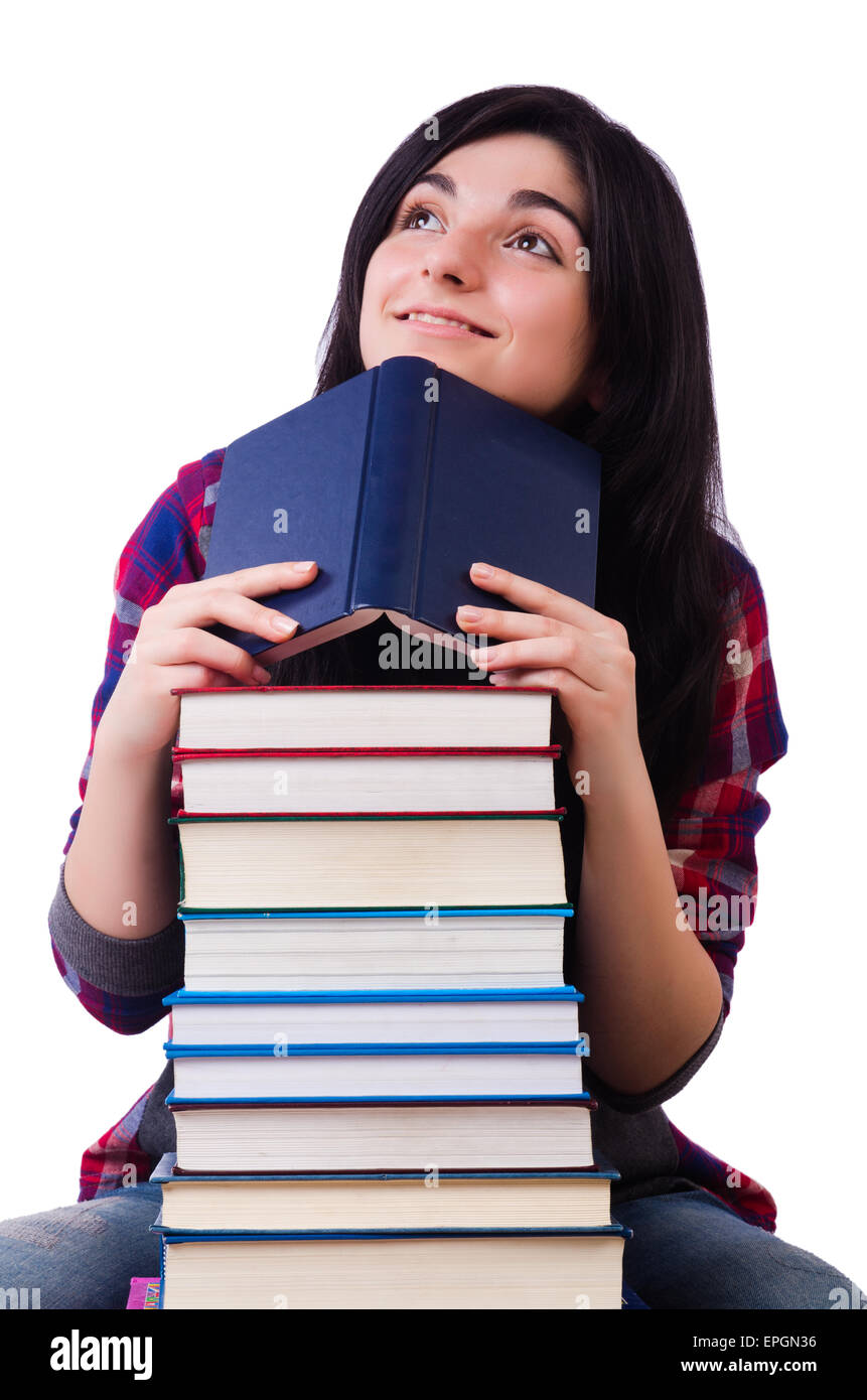 Young student with books isolated on white Stock Photo - Alamy