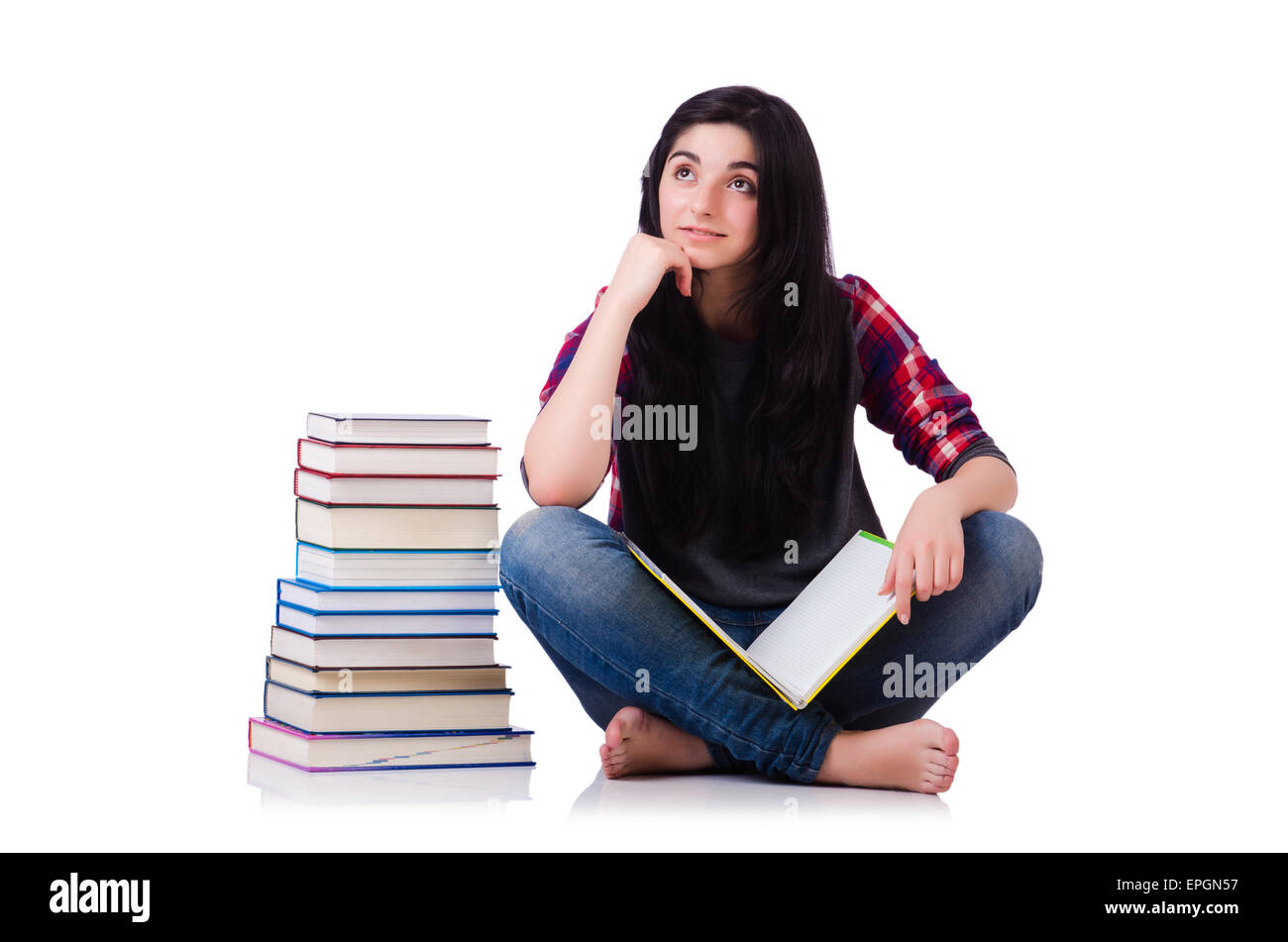 Young student with books isolated on white Stock Photo - Alamy