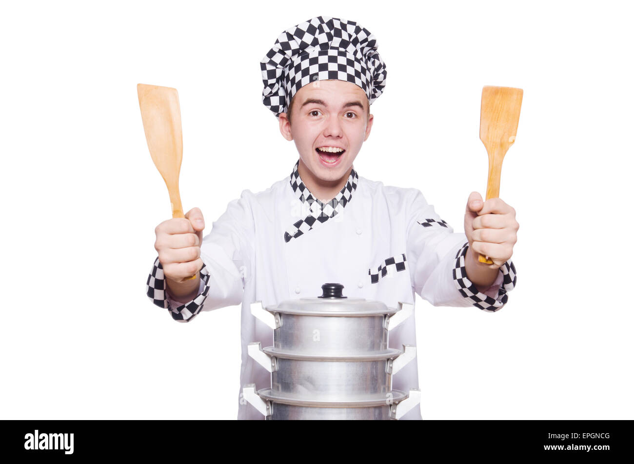 Funny male cook isolated on white Stock Photo - Alamy